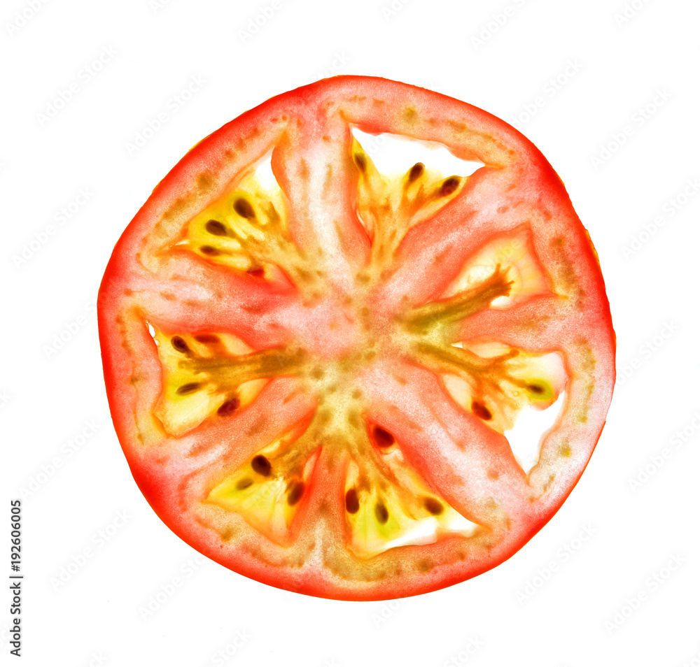 Isolate tomato thin cross section, isolate tomato thin cross slice, a ...