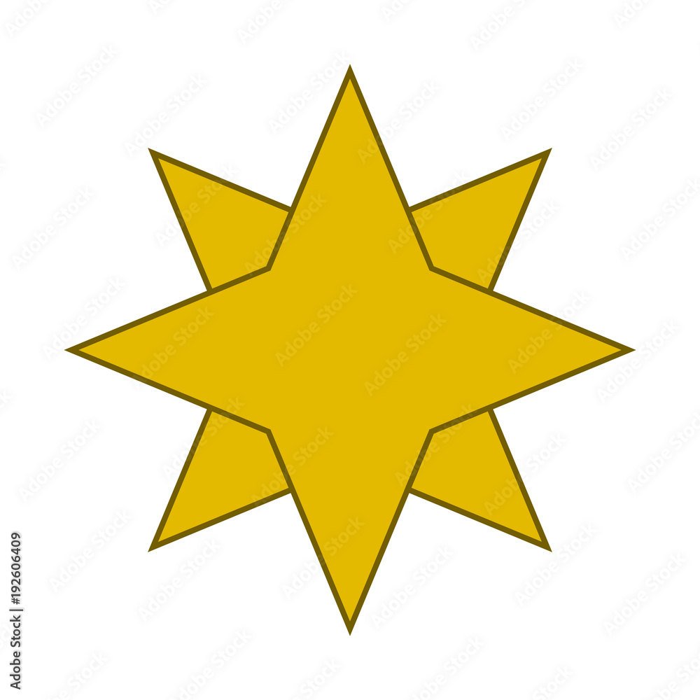 Gold eight-pointed star. Accurate geometric dimensions. Abstract ...