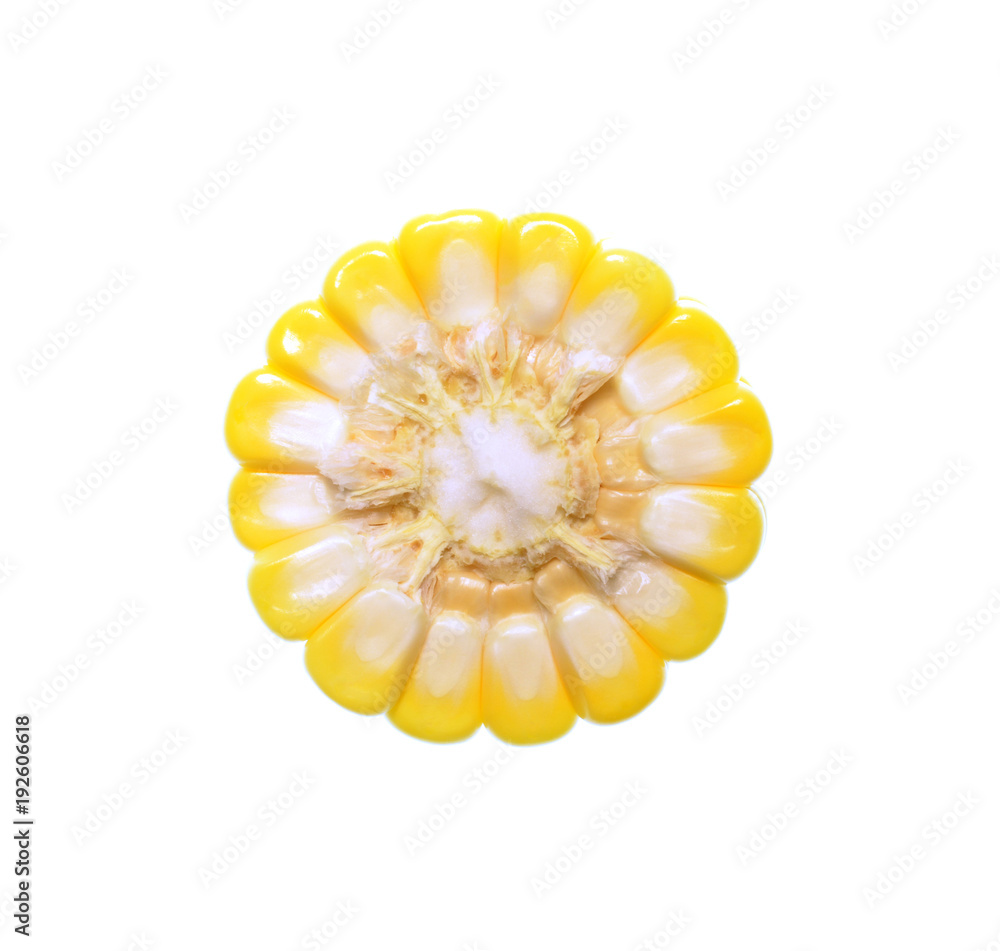 Foto de Isolated sweetcorn, top view closeup photo of corn that connect ...