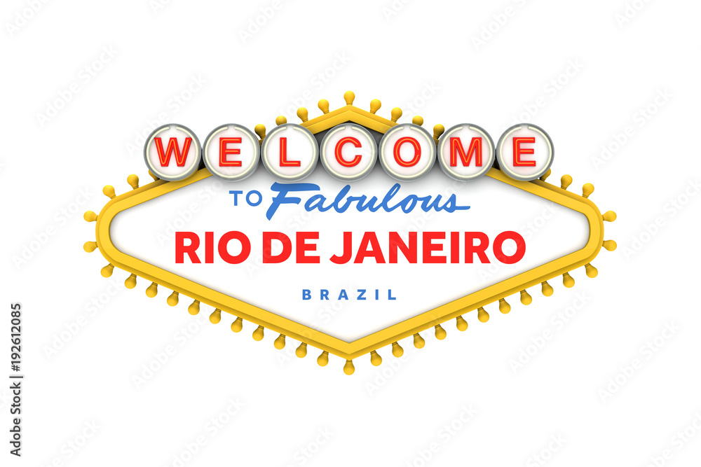 Welcome to Rio De Janeiro sign in classic las vegas style design . 3D ...