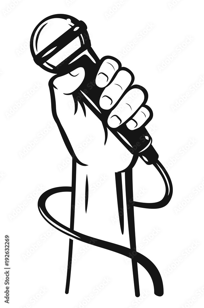 Hand holding a microphone. Stock Vector | Adobe Stock