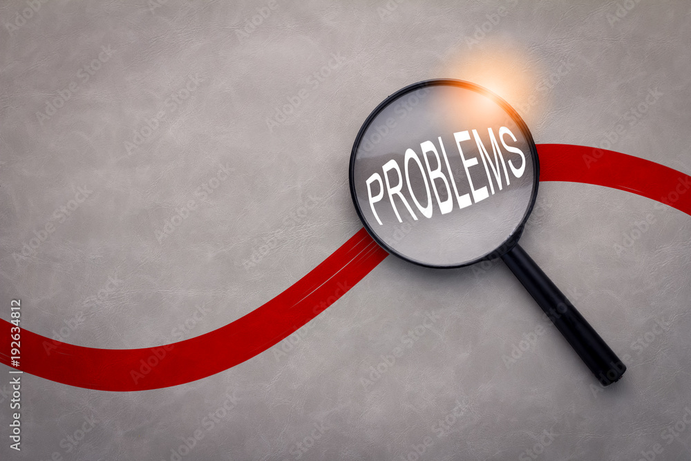 problem solution ideas concept with magnifying glass with red libe ...