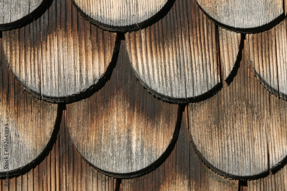 Wooden shingles on the facade of an old house in the Bregenzer Wald ...
