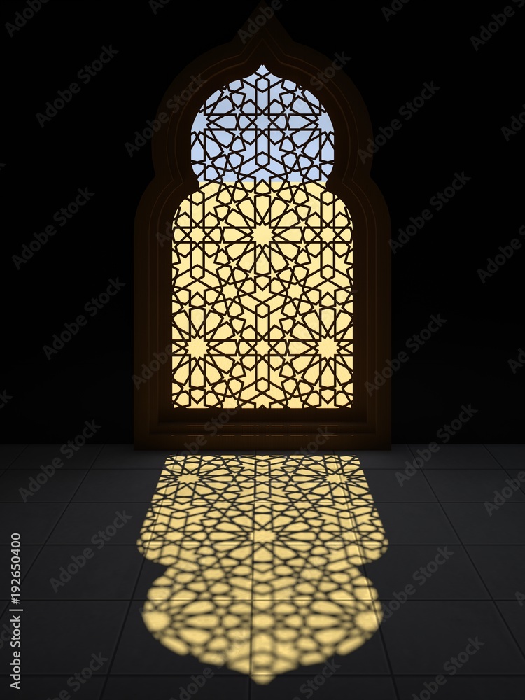 Islamic interior design of the mosque. Islamic window with traditional ...