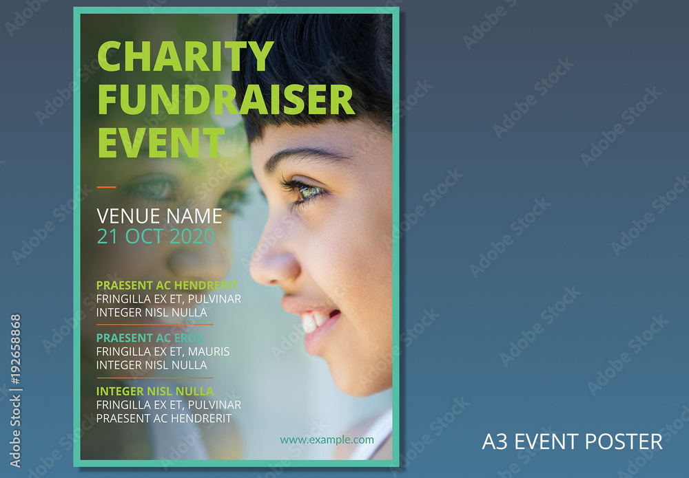Charity Event Poster Layout with Green Border 1 Stock Template | Adobe ...