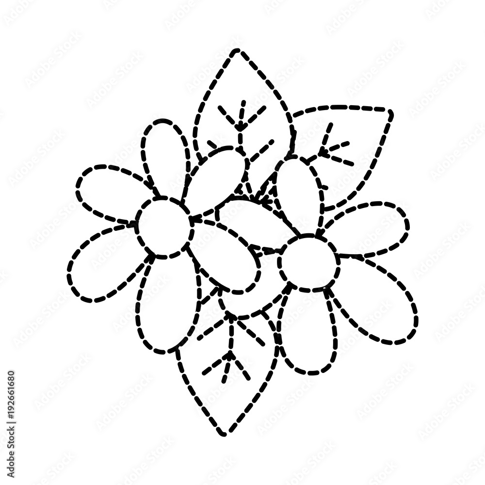 dotted shape beautiful flowers with petals and leaves decoration Stock ...