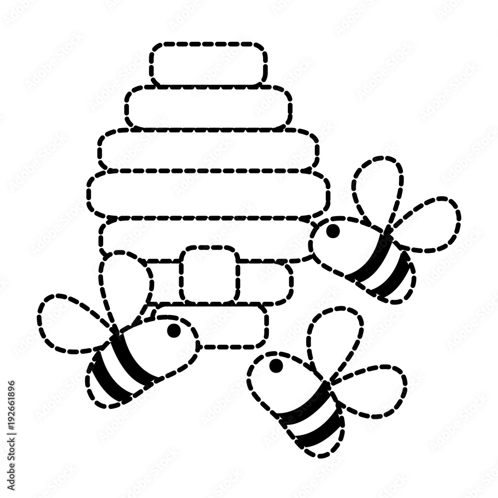 dotted shape cute bees insect flying about honeycomb Stock Vector ...