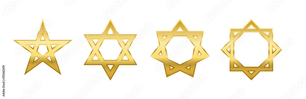 Pentagram, hexagram, heptagram and octagram. Four different golden ...
