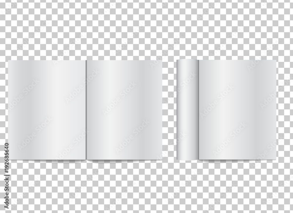 Realistic blank open magazine with rolled white paper pages on ...
