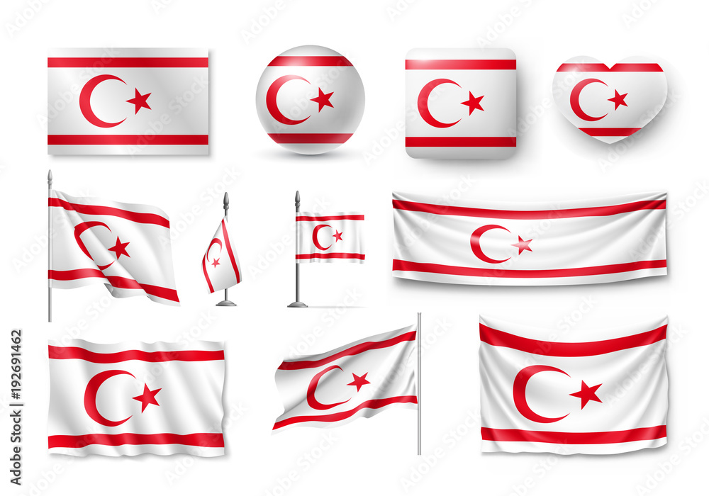 Set Northern Cyprus flags, banners, banners, symbols, relistic icon ...