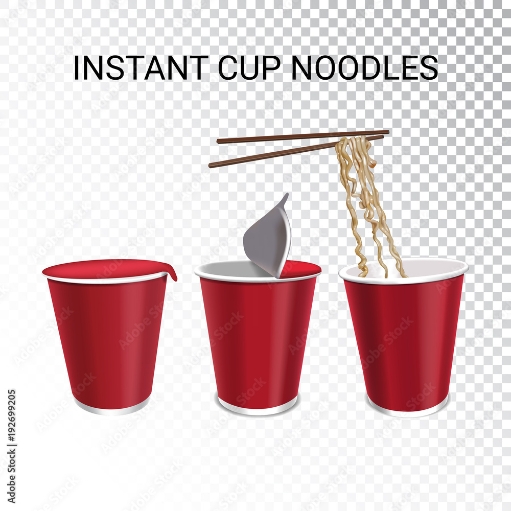 Vector realistic illustration of instant cup noodles with chopstick ...
