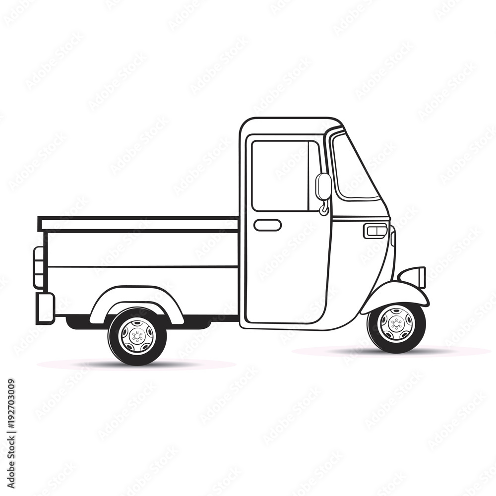 black outline delivery three wheeler vector cartoon Stock Vector ...