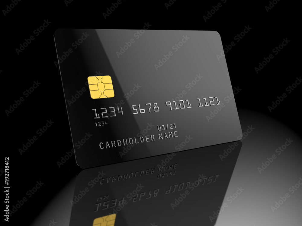 Black blank credit card, on black background. Empty template. 3D ...