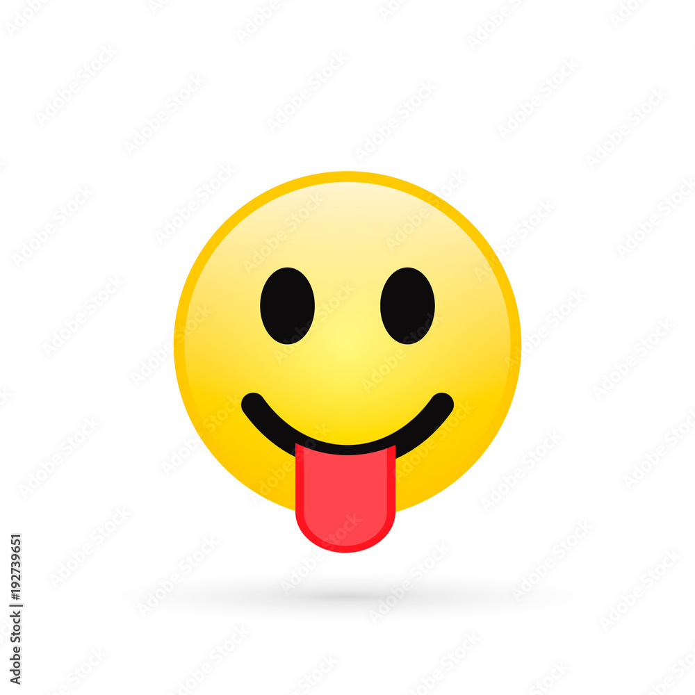 Smile Emoji isolated on white background, smiling face with stuck-out ...