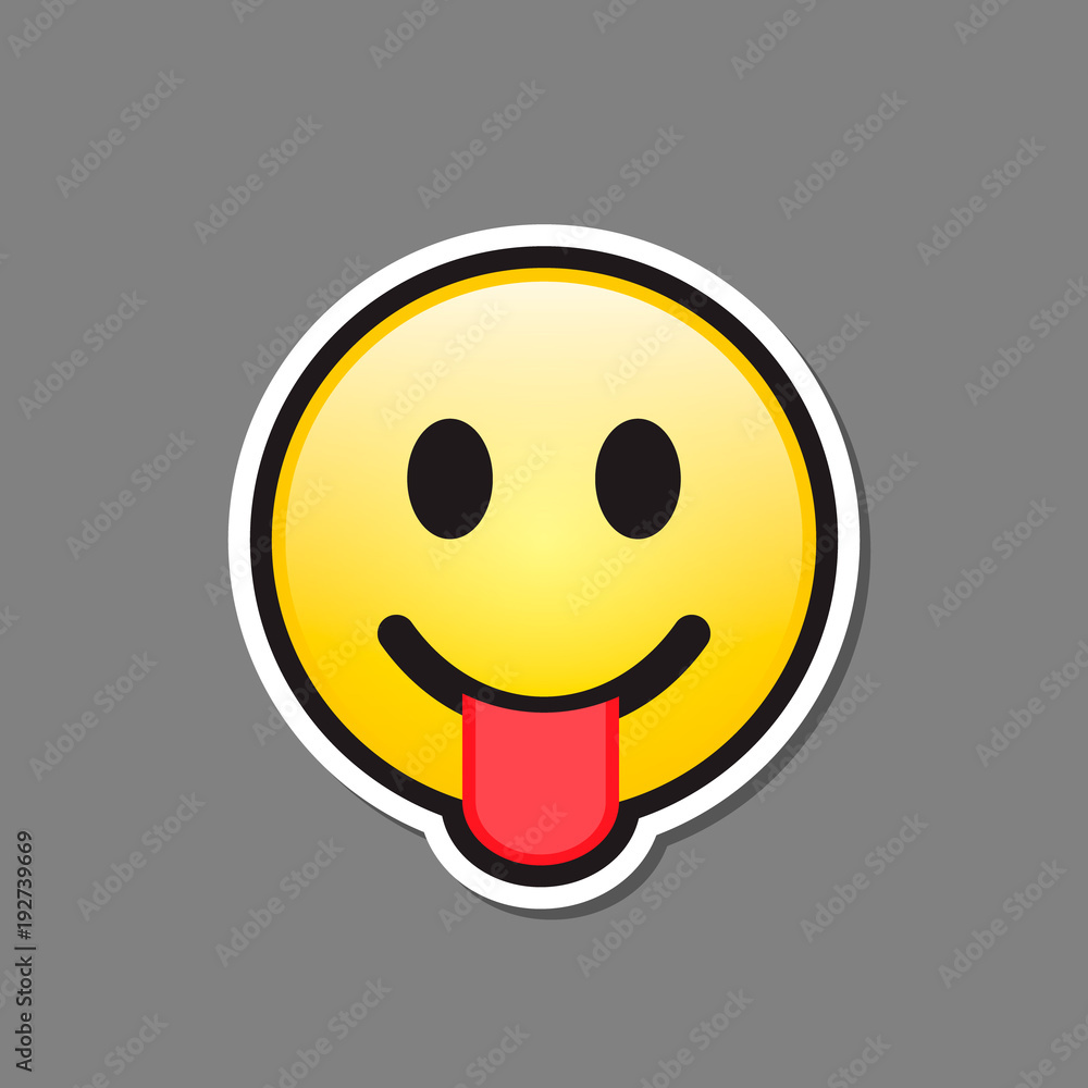 Smile Emoji isolated on white background, smiling face with stuck-out ...