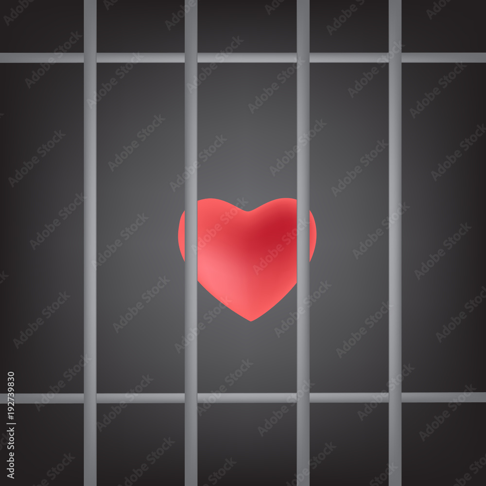 dramatic red heart was Imprisoned in prison bars, vector illustration ...