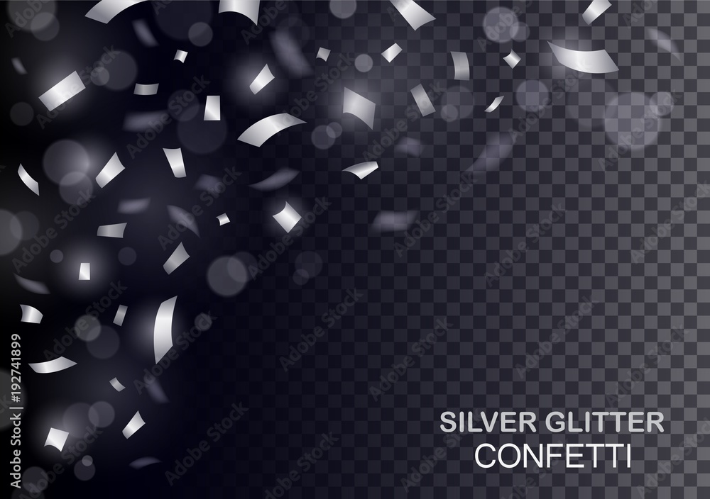 Luxury Celebrations background with falling pieces of metallic Silver ...