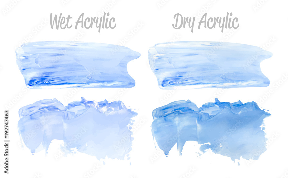 Vector blue paint smear stroke stain set. Abstract acrylic textured art ...