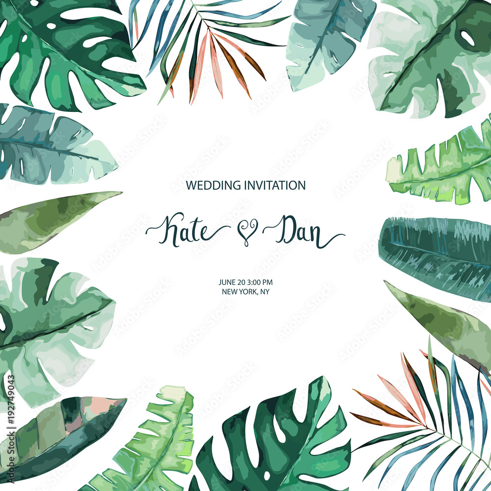 Exotic tropical palm tree. Frame border background. Summer vector ...