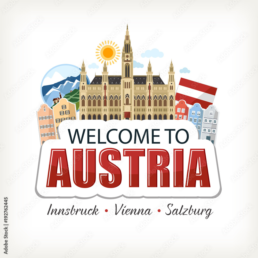 Austria sticker header lettering welcome with cathedral nature ...