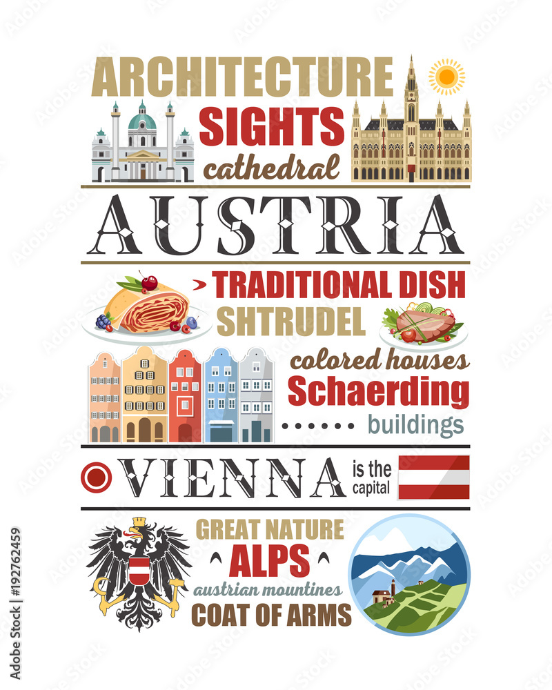 Austria text info banner vienna symbols article poster food ...