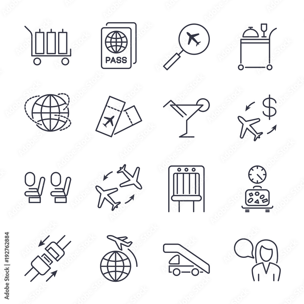 Simple airport icons set. Universal airport icons to use for web and ...