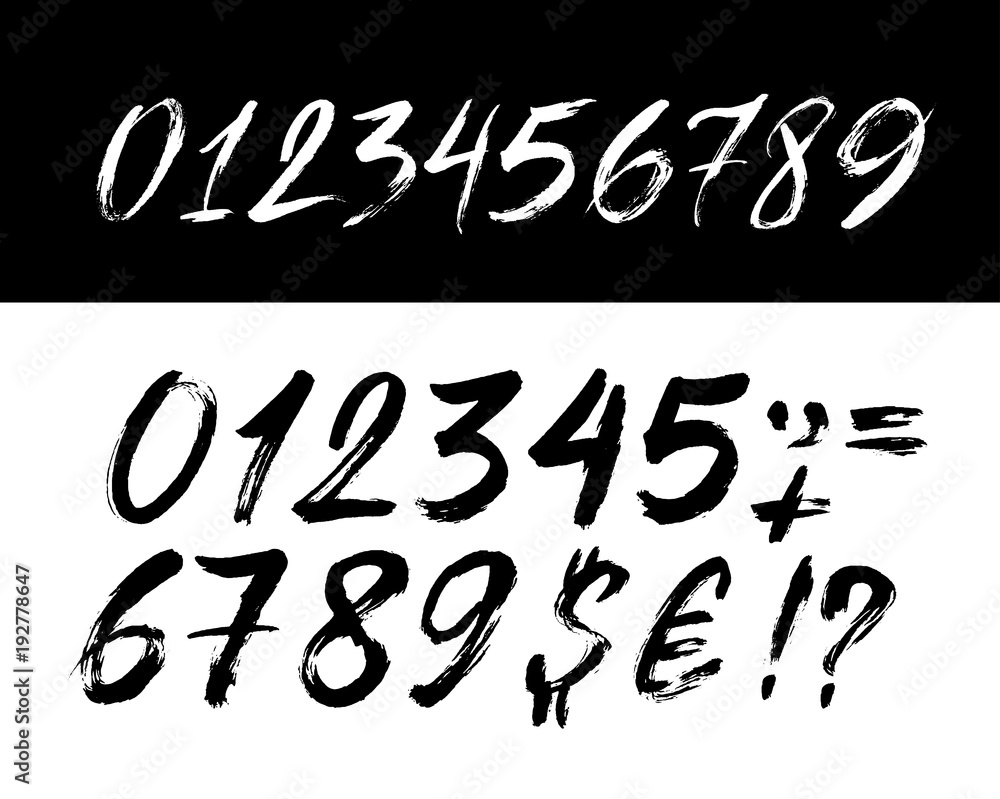 Set of brush lettering numbers. Modern calligraphy, handwritten letters ...