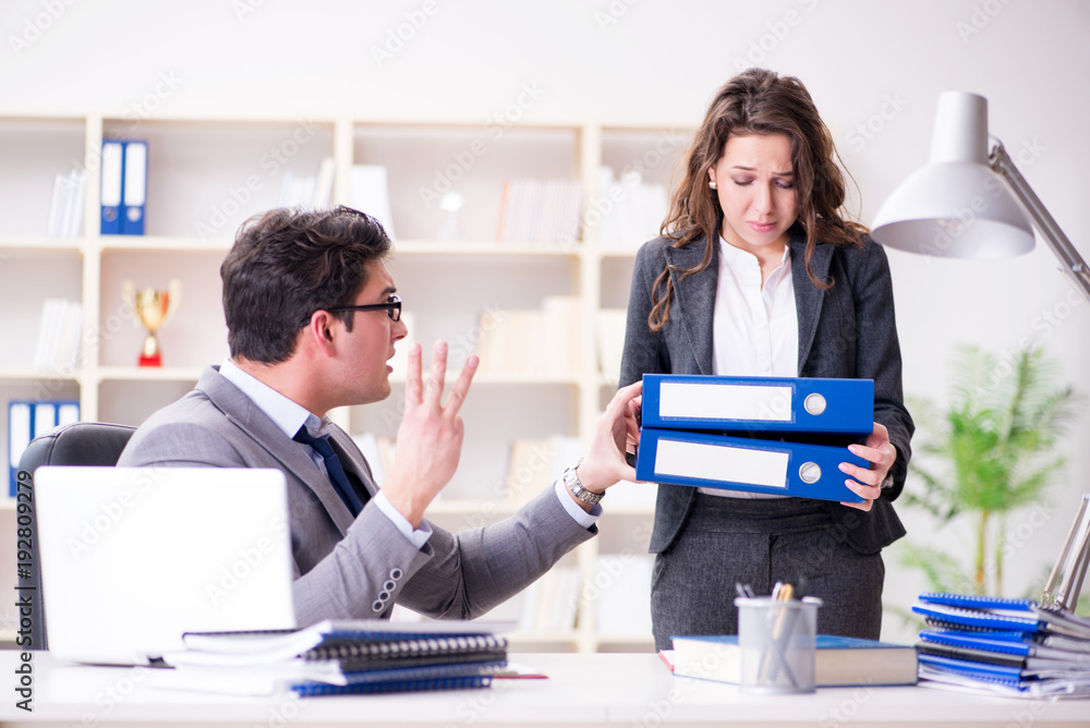 Angry boss unhappy with female employee performance Stock Photo | Adobe ...