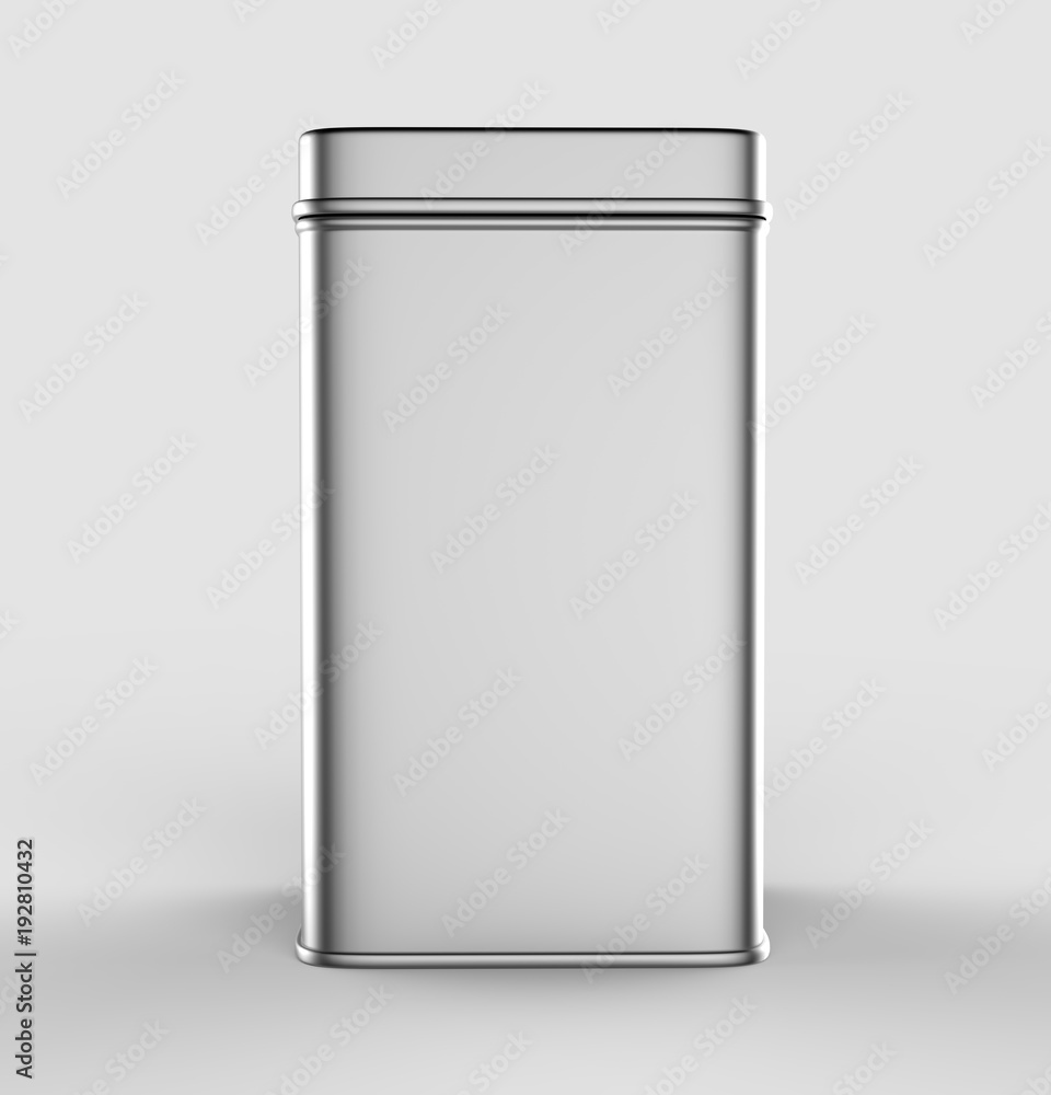 Stainless steel or tin metal shiny silver box container Isolated on ...