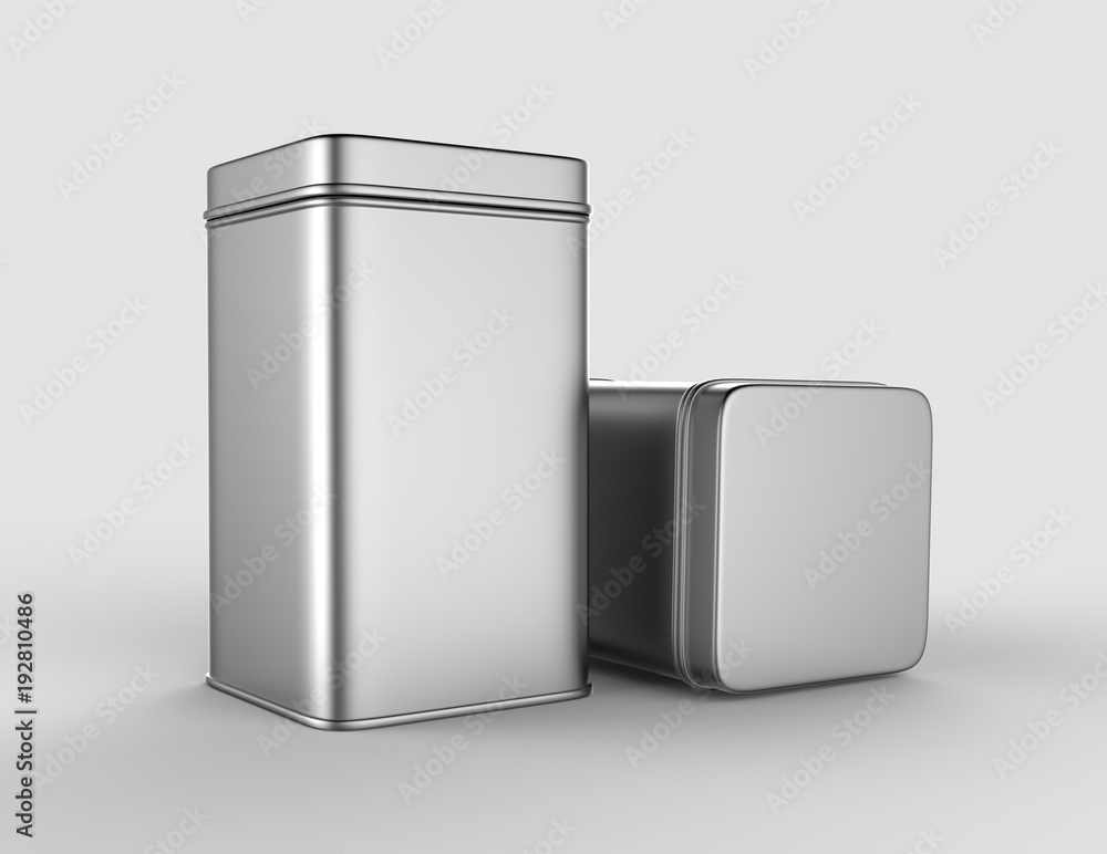 Stainless steel or tin metal shiny silver box container Isolated on ...