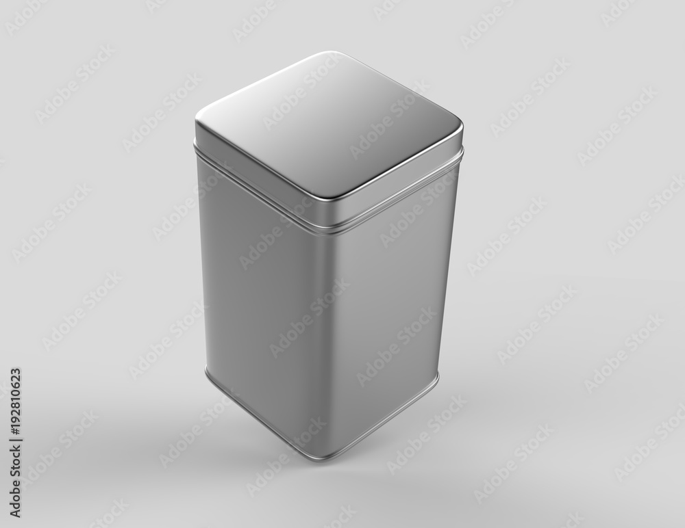 Stainless steel or tin metal shiny silver box container Isolated on ...