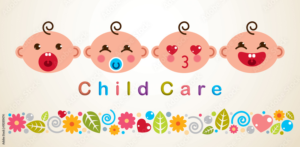 Childcare vector illustration with babies showing different emotions ...