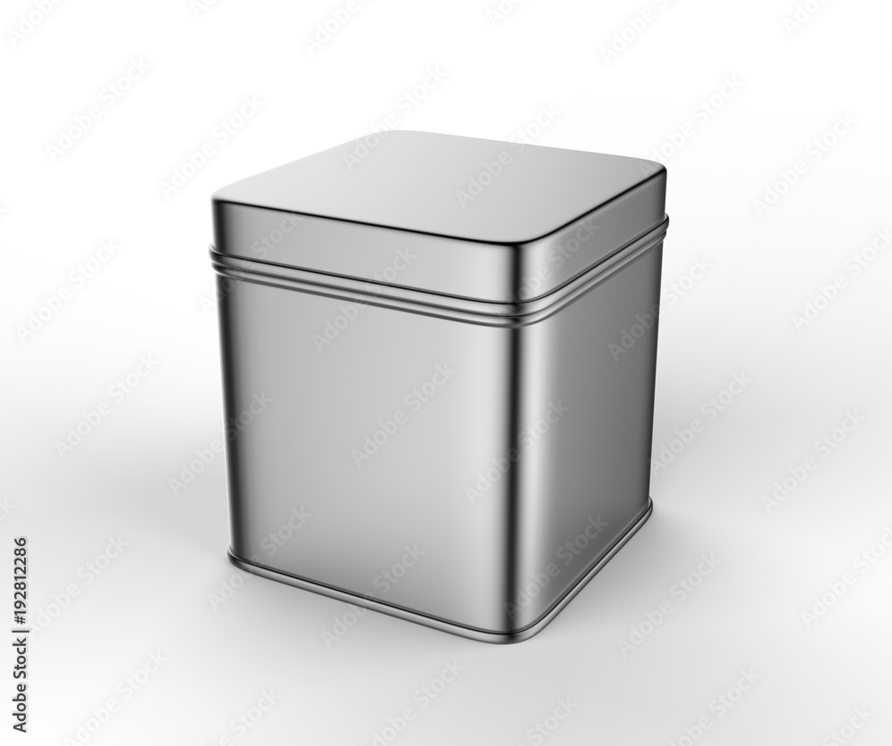Stainless steel or tin metal shiny silver box container Isolated on ...