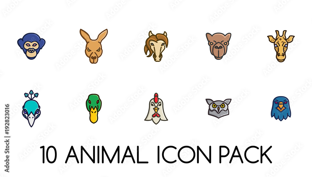 10 Animal Face Icon Pack Stock Vector | Adobe Stock