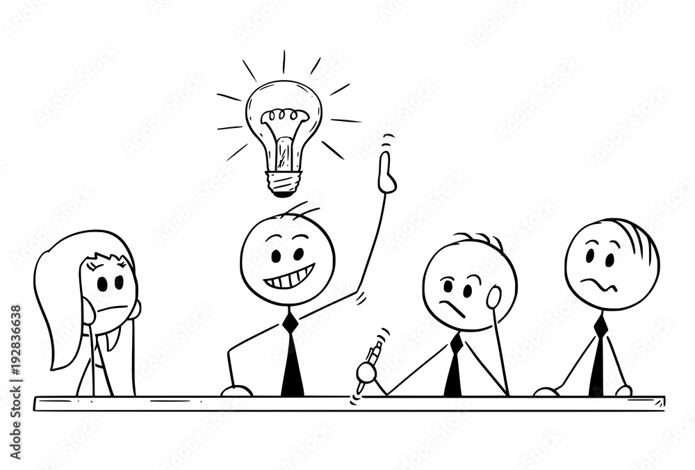 Cartoon stick man drawing conceptual illustration of business team ...