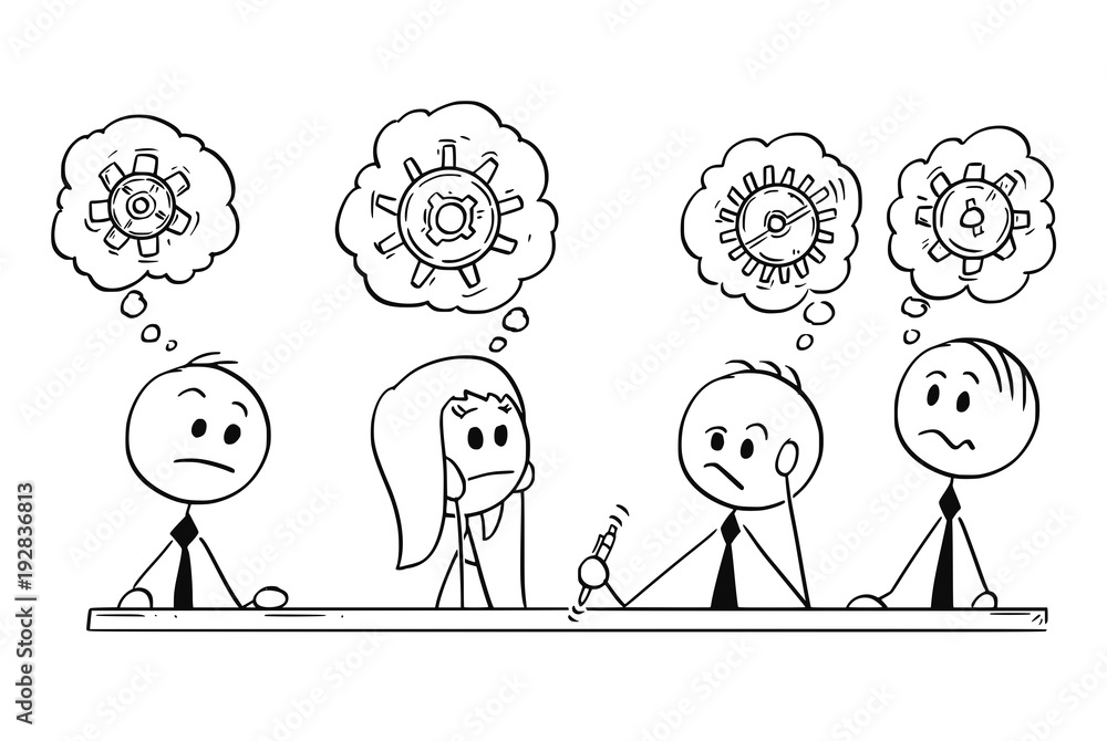 Cartoon stick man drawing conceptual illustration of business team ...