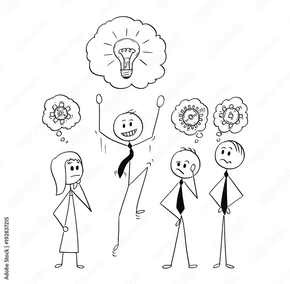 Cartoon stick man drawing conceptual illustration of business team ...