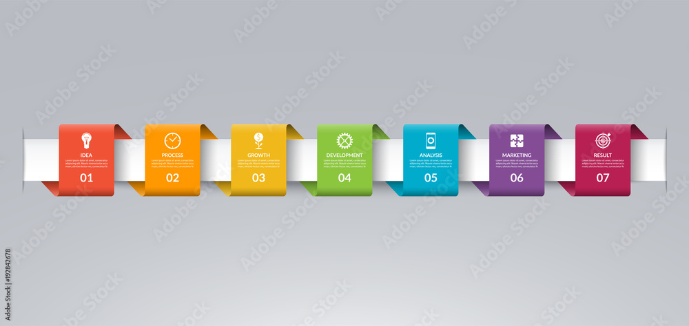 Infographic timeline template in the form of colored paper tapes ...