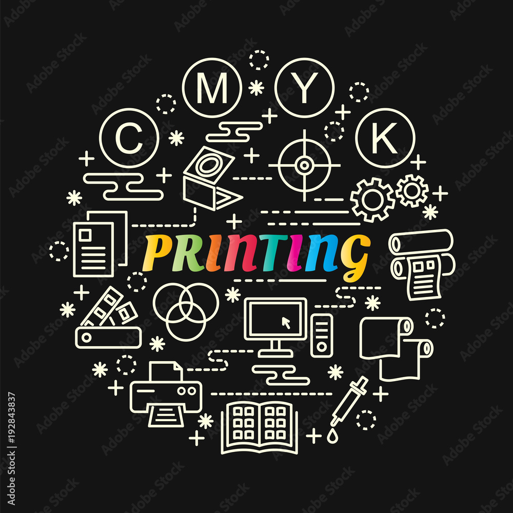 printing colorful gradient with line icons set Stock Vector | Adobe Stock