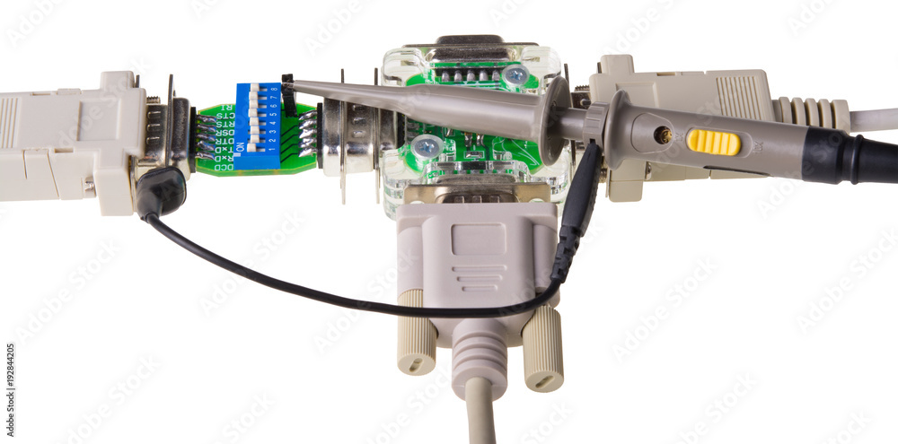Detail of data line signal measurement and capturing. Industrial serial ...