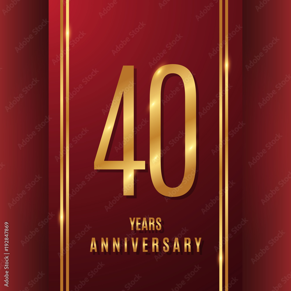 40 years gold anniversary celebration simple logo, isolated on red ...