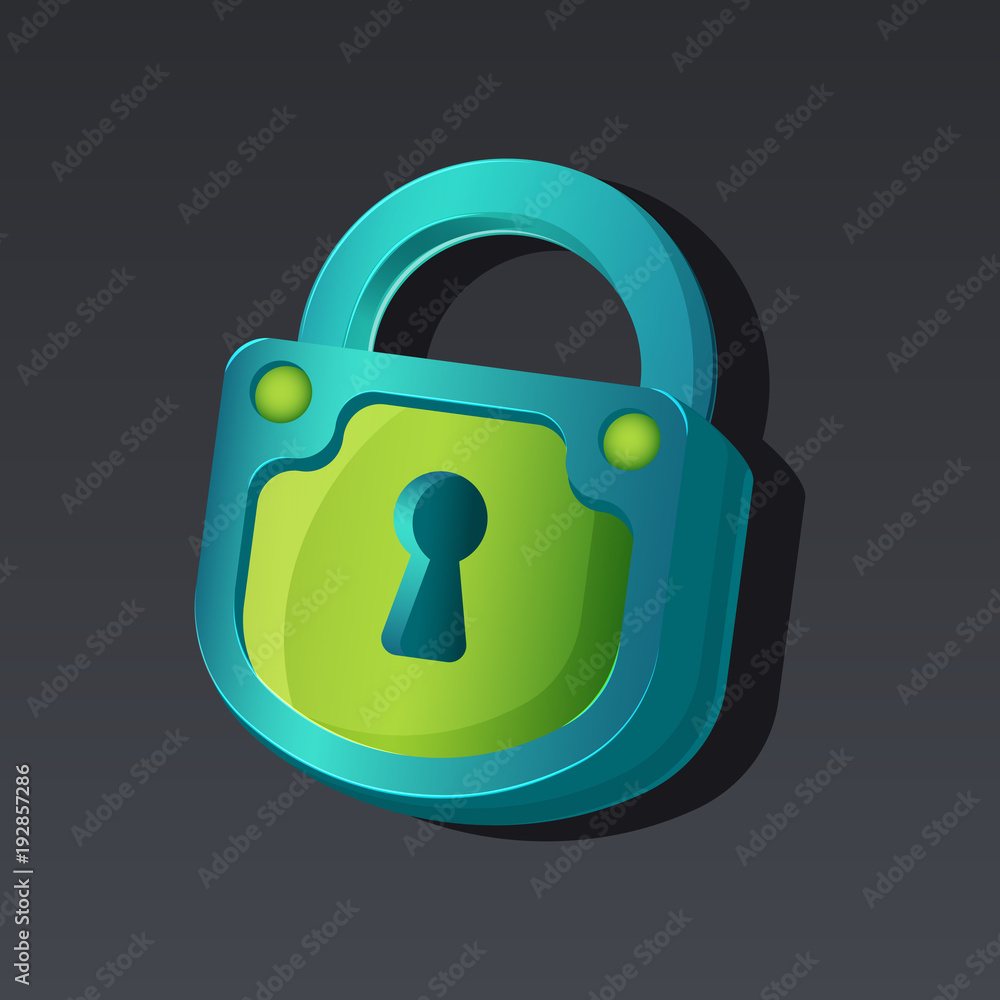 Game icon of padlock in cartoon style. Bright design for app user ...