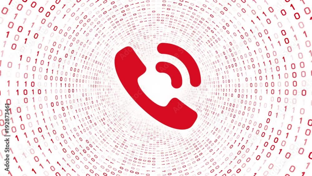 Red ringing phone icon form red binary tunnel on white background. Seamless loop. More icons and ...