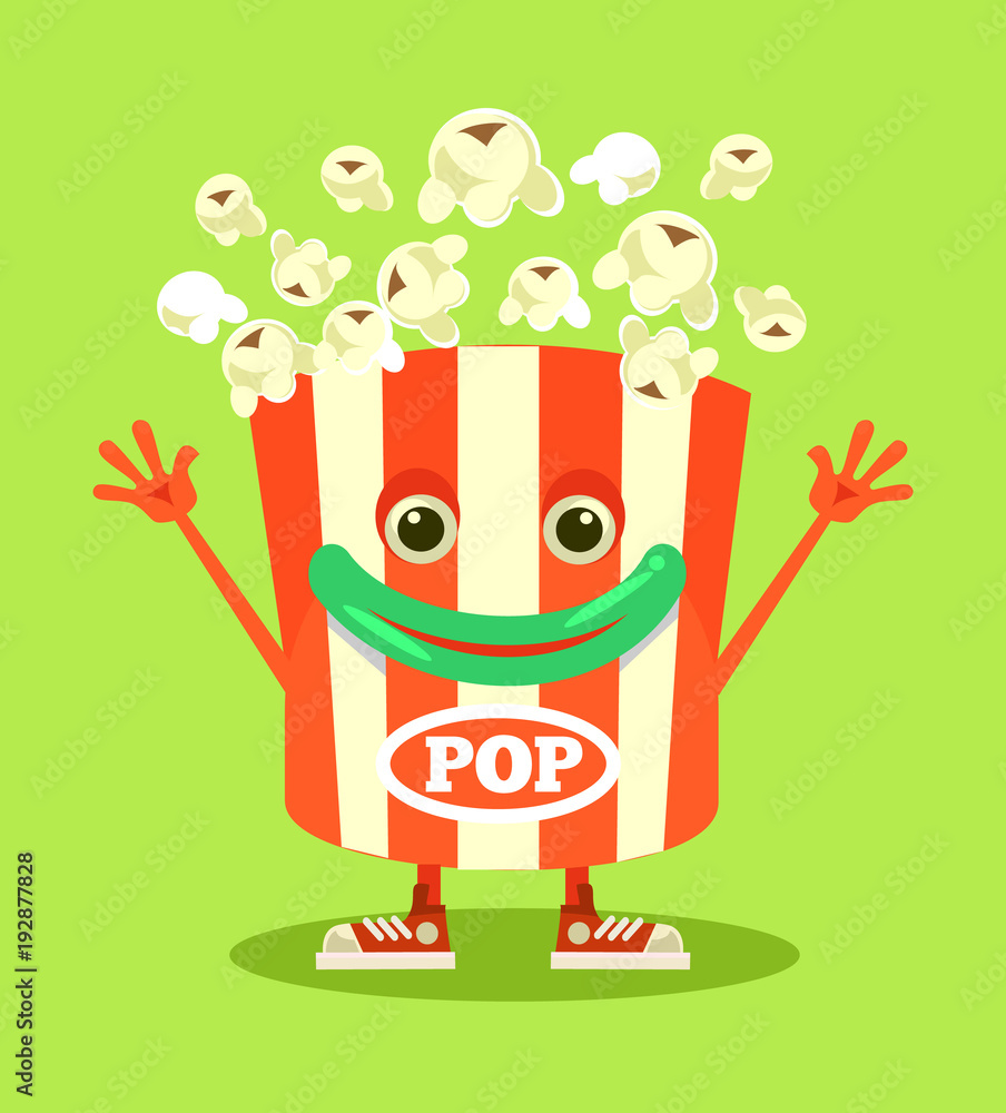 Happy smiling isolated pop corn box character mascot. Vector flat ...
