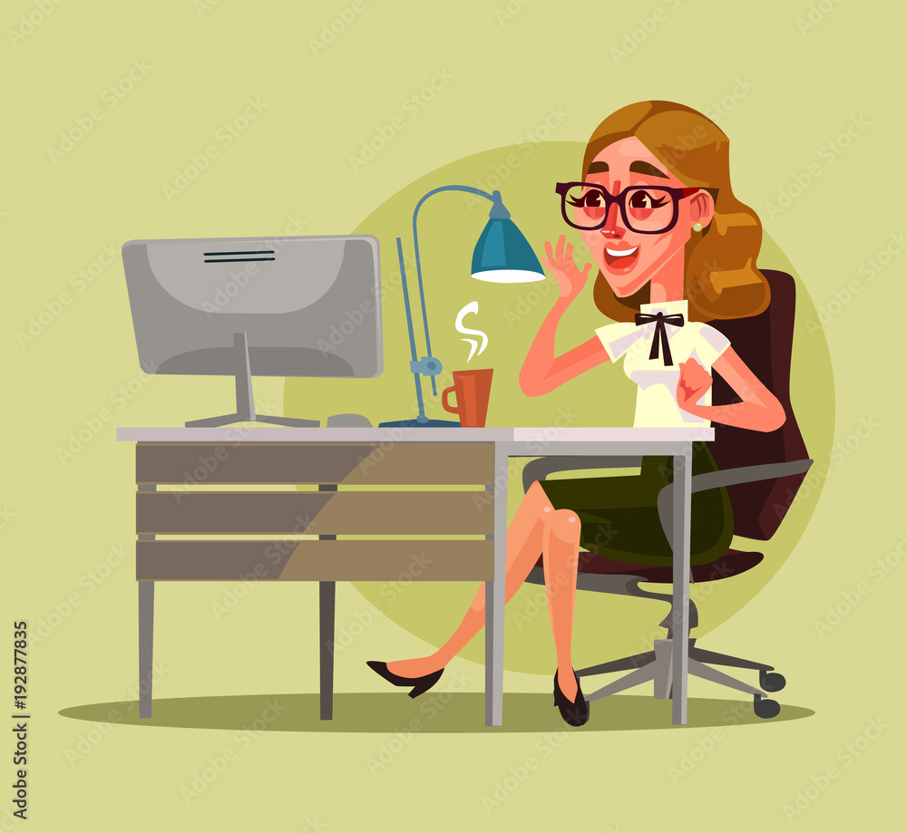 Happy smiling secretary woman character. Vector flat cartoon ...