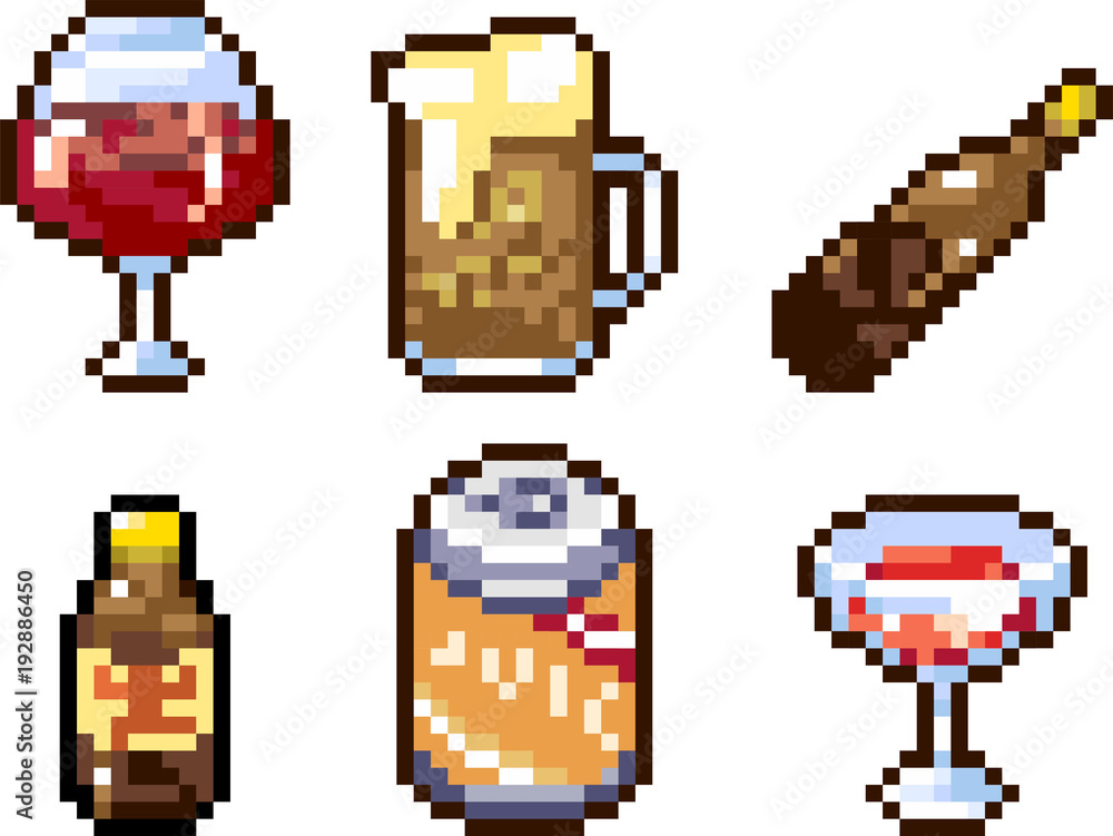 Set of drinks icons in pixel art style Stock Vector | Adobe Stock