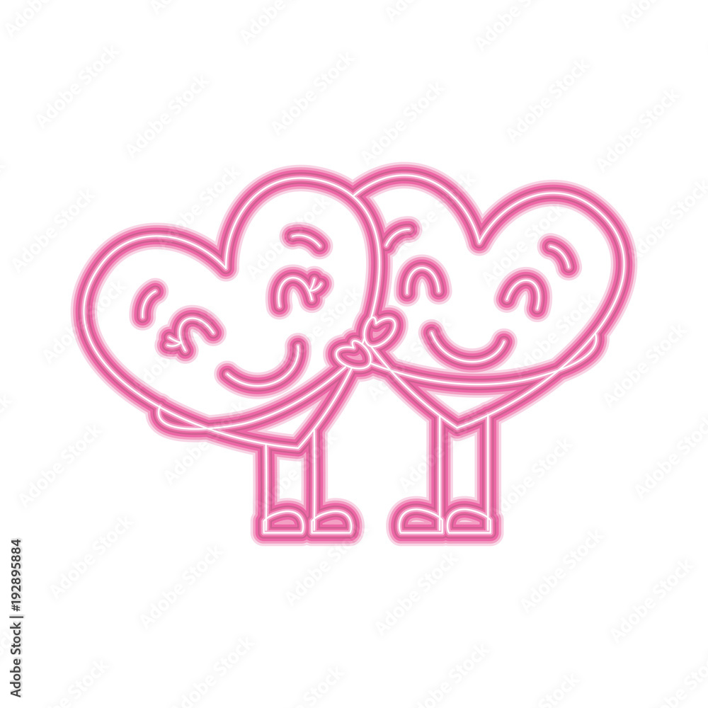couple in love two cute hearts hugging romance vector illustration neon ...