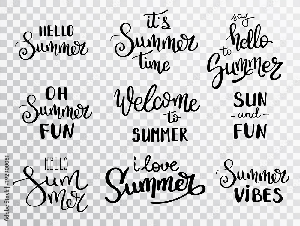 Hello Summer vector lettering. Summer calligraphy on a transparent ...
