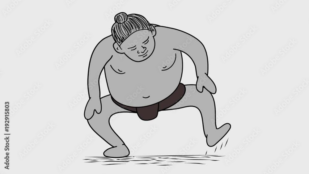 2d Animation motion graphics showing a Japanese sumo wrestler stomping ...
