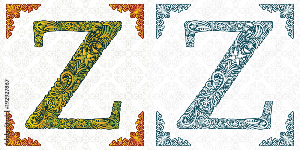 Vector letter Z. Elegant patterned font. Monogram. Alphabet from leaf ...